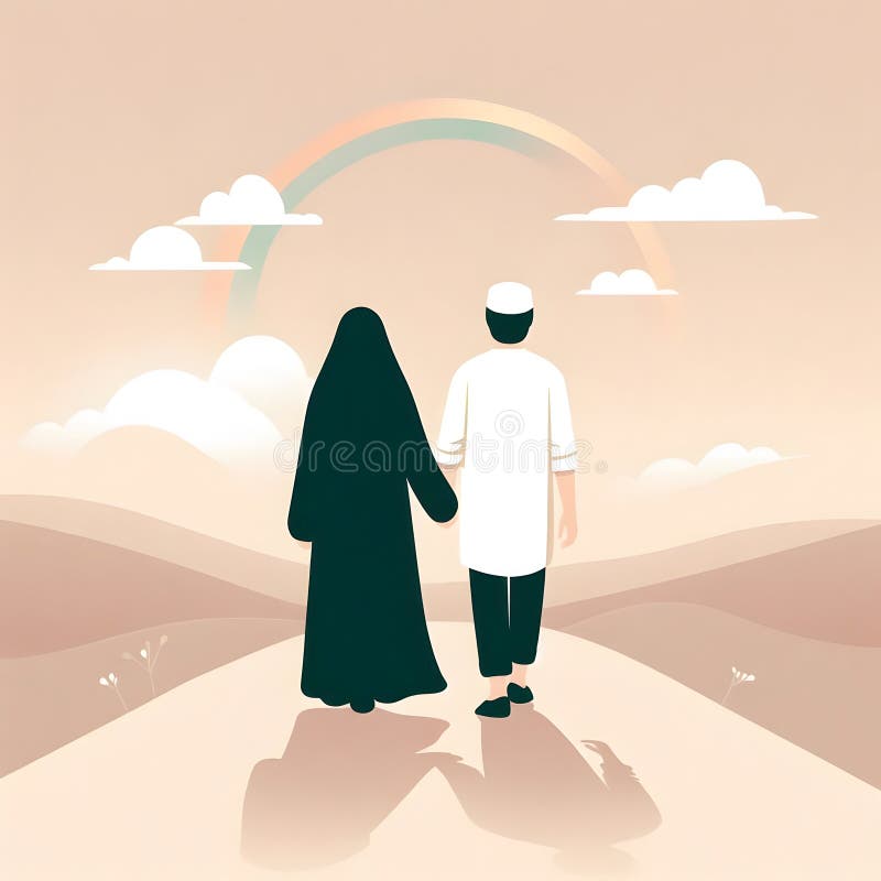 Two Individuals Walk Together on a Pathway Leading Towards a Horizon ...