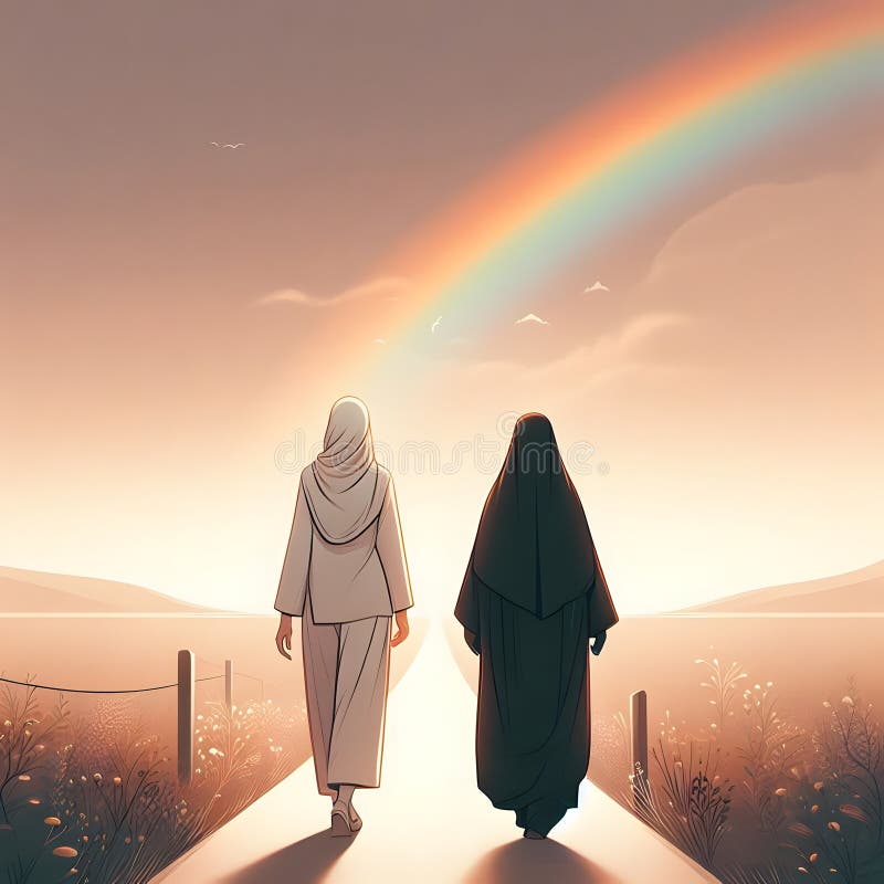 Two Individuals Walk Together on a Pathway Leading Towards a Horizon ...