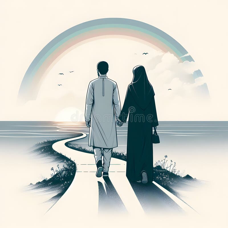 Two Individuals Walk Together on a Pathway Leading Towards a Horizon ...