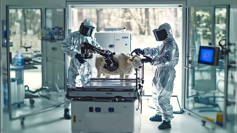 Two Individuals Wearing Full-body Protective Suits and Helmets Work in ...