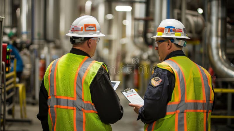 Two Industry Professionals in Safety Gear are Inspecting a ...