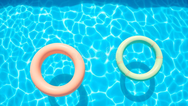 Two Inflatable Rings Floating in a Swimming Pool with Blue Water ...