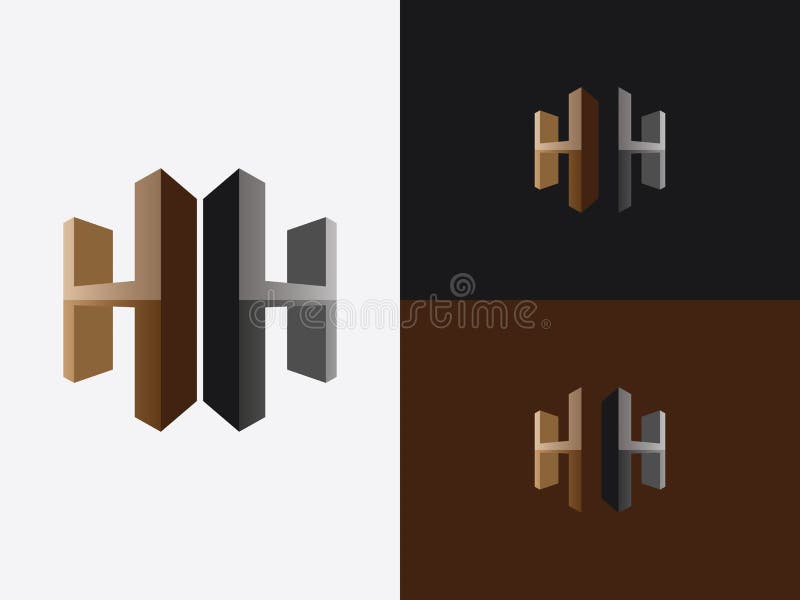 Two Initial Alphabet H in Capital Letter in Dark Colors Negative Space ...