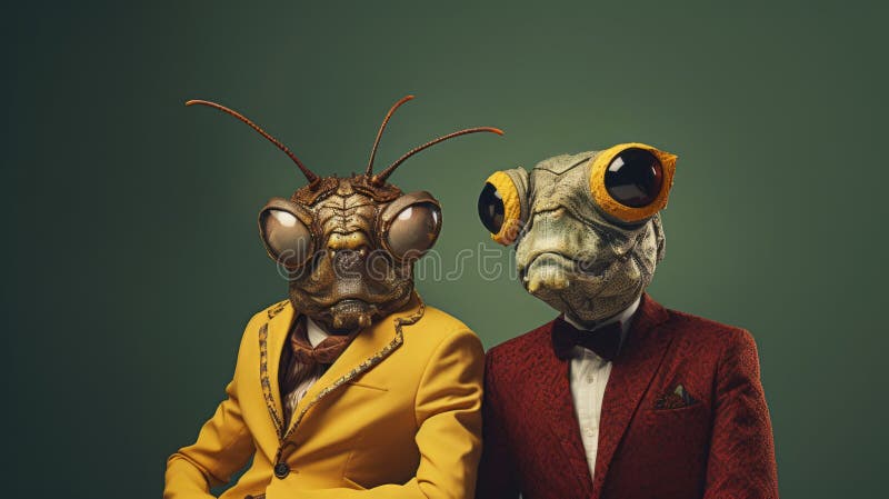Two Insects Dressed in Suits and Ties, AI Stock Photo - Image of studio ...