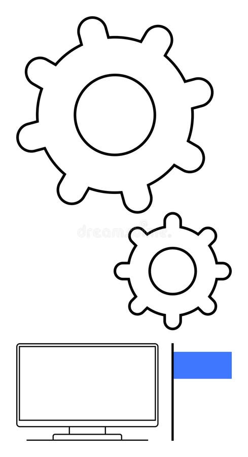 Cogs and Desktop Monitor Representing Technology and Workflow ...