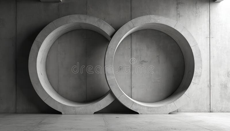 Two Interconnected Concrete Circle Structures Against Concrete Wall ...