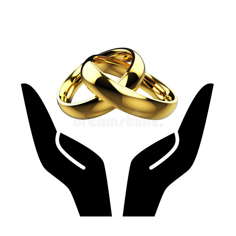 Two Interconnected Wedding Rings are in the Palm of Your Hand. Stock ...