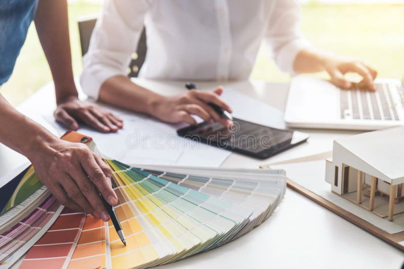Two Interior Design or Graphic Designer at Work on Project of Ar Stock ...