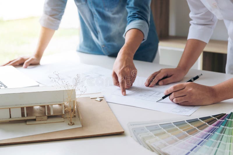 Two Interior Design or Graphic Designer at Work on Project of Ar Stock ...