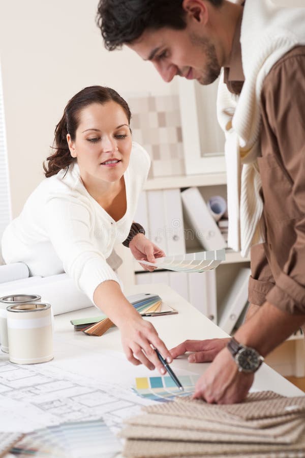 Two Interior Designer Working at Office Stock Photo - Image of ...
