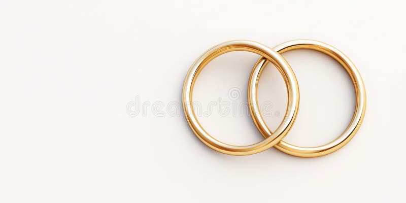 Two Interlocked Gold Wedding Rings on a Minimalist White Stock ...