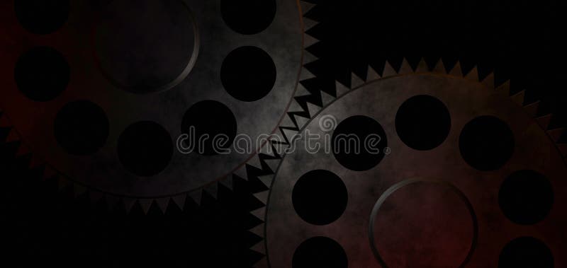 Two Interlocking Cog Wheels on Dark Background with Industrial and ...