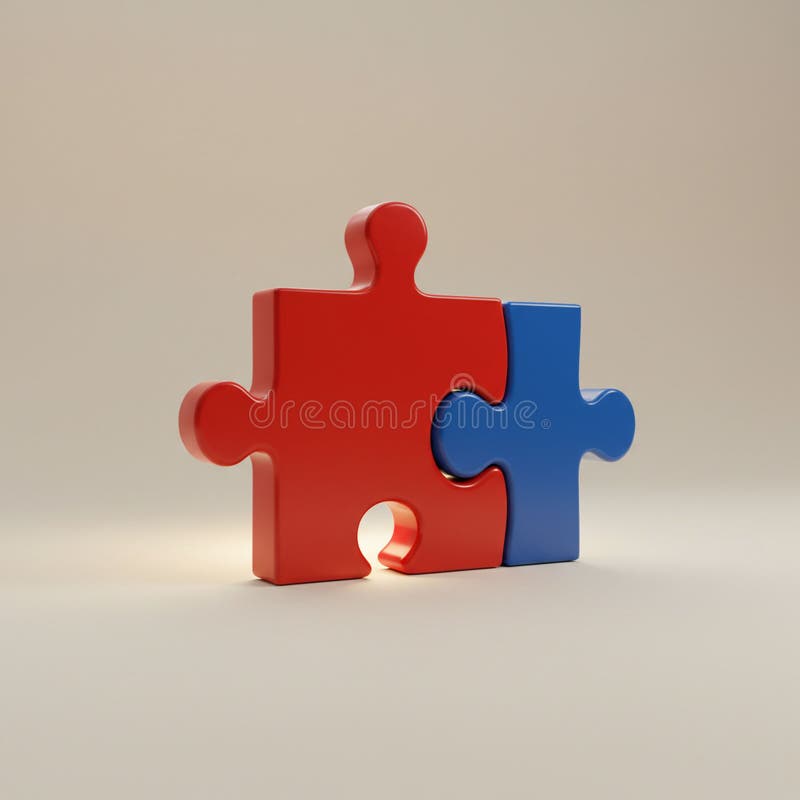 Two Interlocking 3D Puzzle Pieces are Displayed. One Piece is Red, and ...