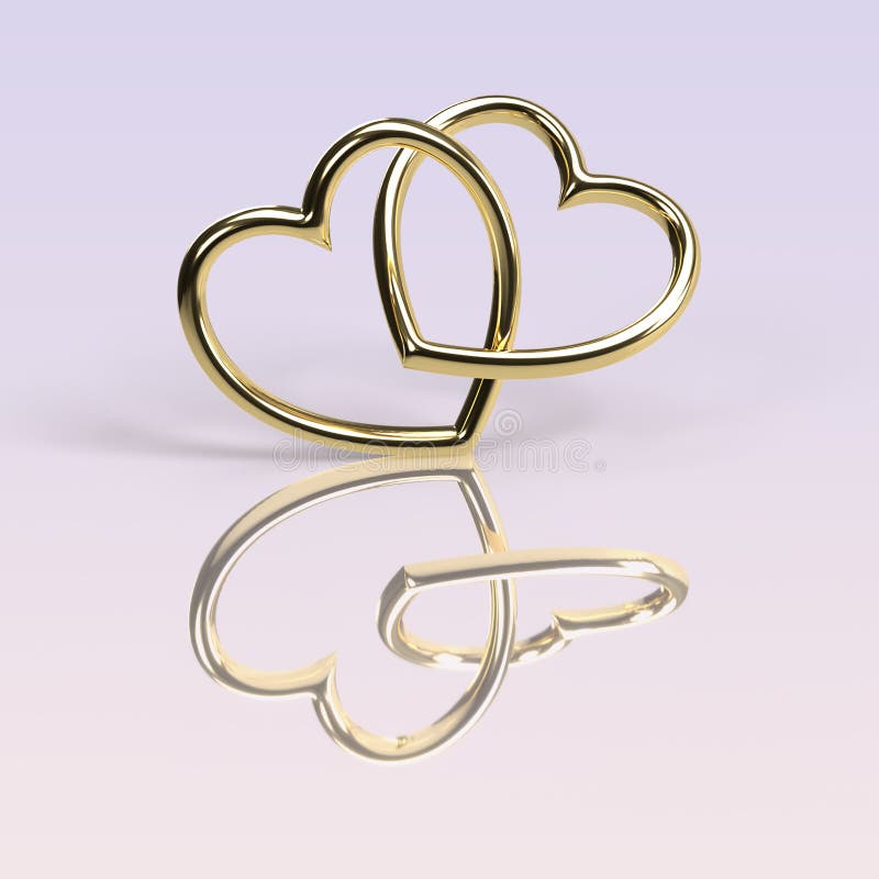 Two Interlocking Gold Heart Rings 3D Render, on an Iridescent ...