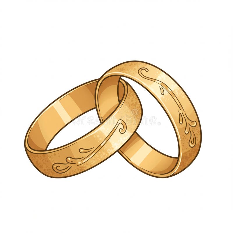 Two Interlocking Gold Rings Featuring Elegant Decorative Engravings ...