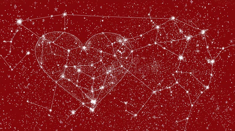 Two Interlocking Heart Constellations on Deep Red with Speckled Stars ...