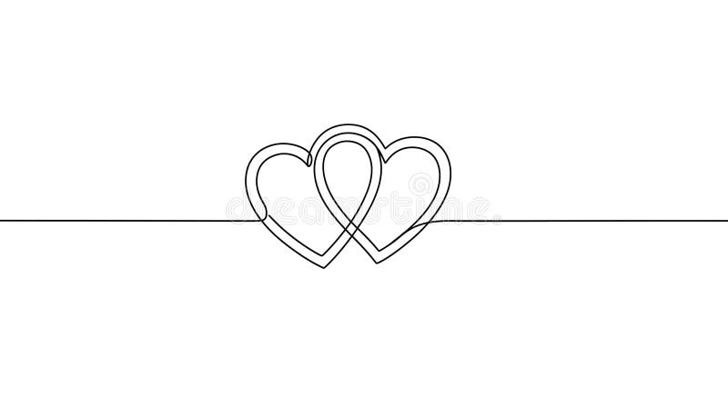 Two Interlocking Heart Outlines Drawn with a Single Continuous Line ...