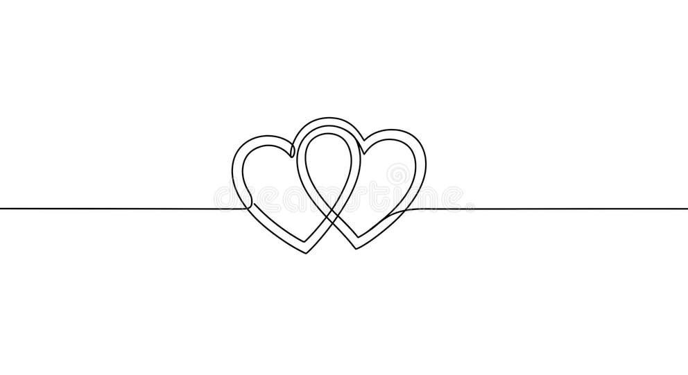 Two Interlocking Heart Outlines Drawn with a Single Continuous Line ...