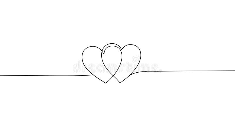 Two Interlocking Hearts are Drawn in a Continuous, Single Black Line on ...