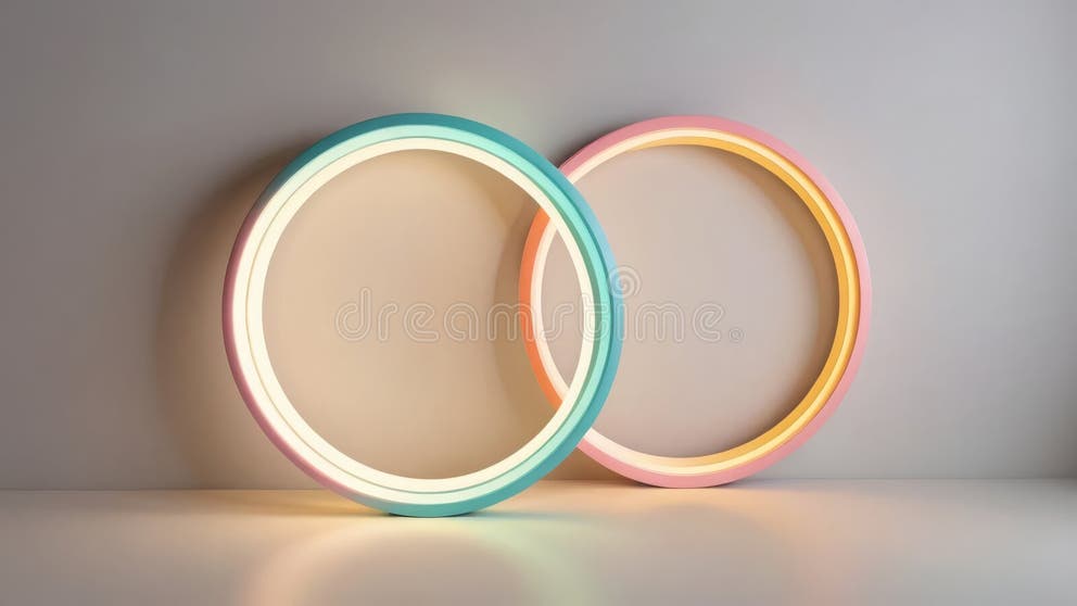 Two Interlocking Neon Rings in Pastel Colors on a Neutral Background ...