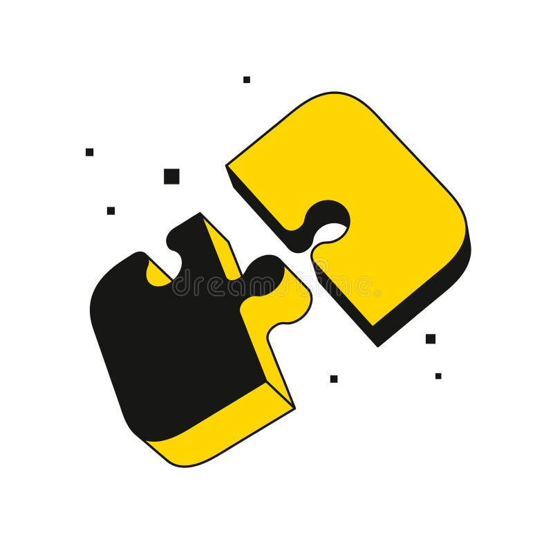 Two Interlocking Puzzle Pieces in Black and Yellow Stock Vector ...