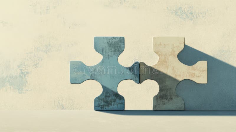 Two Interlocking Puzzle Pieces Casting Shadows on Textured Surface ...