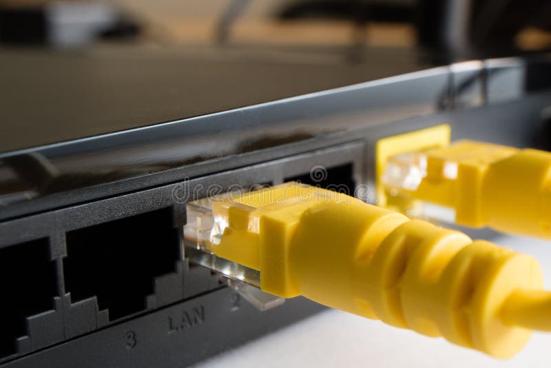 Two Internet Cables are Inserted into the Ports Stock Image - Image of ...