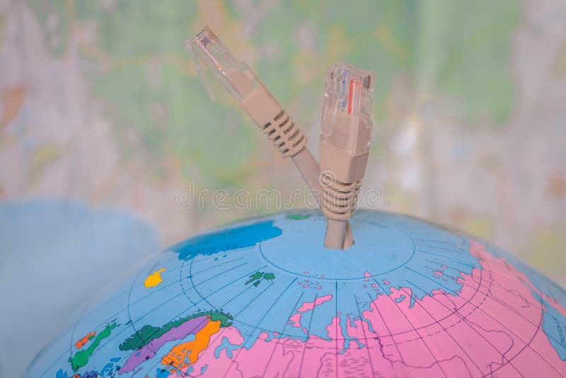Two Internet Wires Stick Out from the Globe. Several Cables Peek Out ...