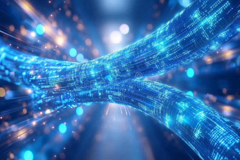 Two Intersecting Blue Digital Data Streams Glowing with Light Particles ...