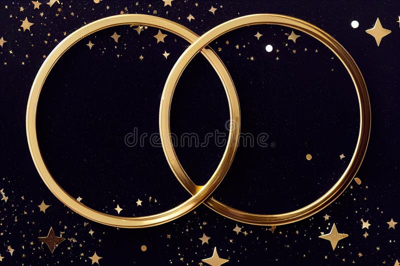 Two Intersecting Gold Rings on a Dark Background with Shining Stars ...