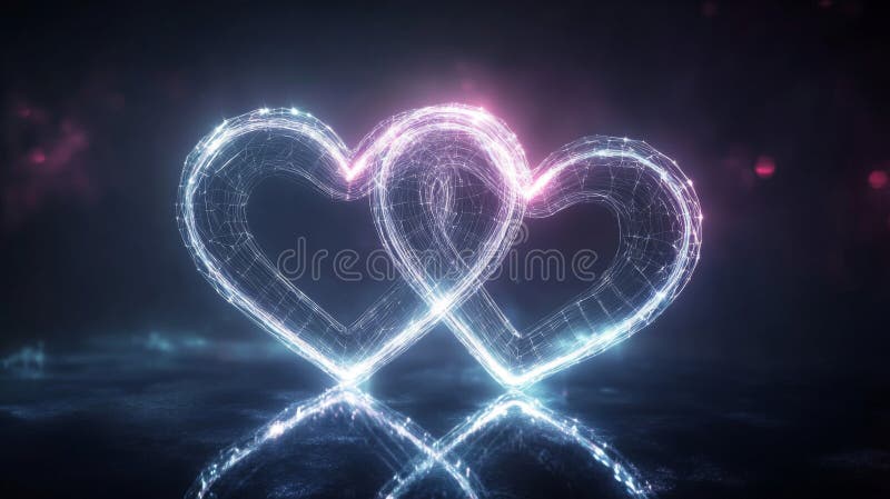 Two Intertwined Glowing Wireframe Hearts Stock Illustration ...