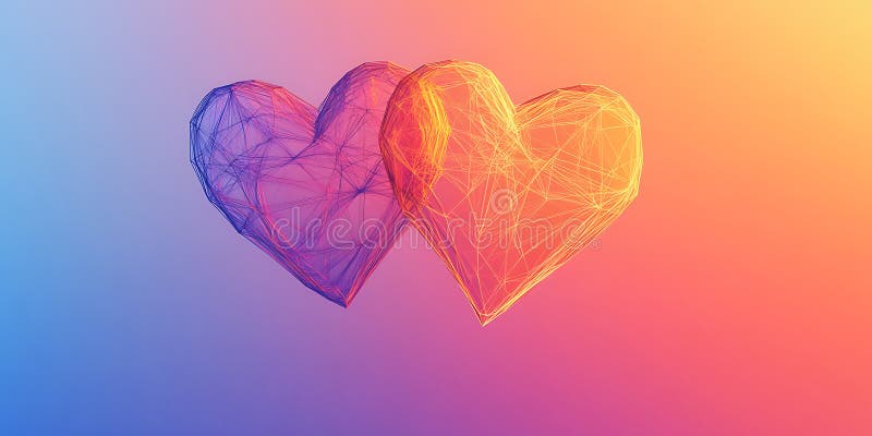 Two Intertwined Hearts Abstract Digital Art in Vibrant Gradient Colors ...