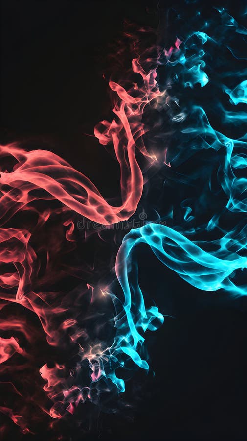Two Intertwined Smoke Patterns in Fiery Red and Cool Blue Hues Stock ...