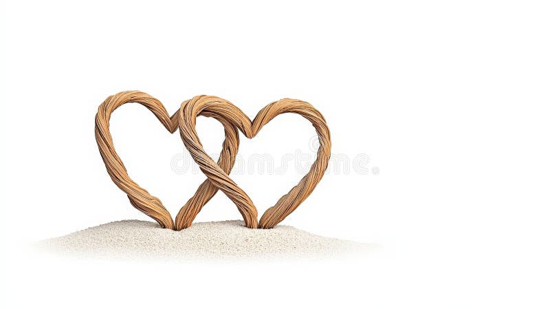 Two Intertwined Vine Hearts Resting on Soft White Sand with Minimalist ...