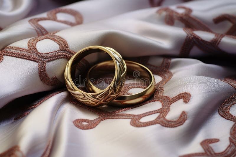Two Intertwined Wedding Rings Forming an Infinity Sign on a Silk Fabric ...
