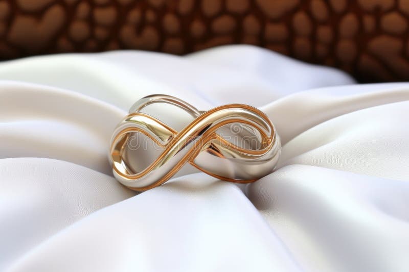 Two Intertwined Wedding Rings Forming an Infinity Sign on a White ...