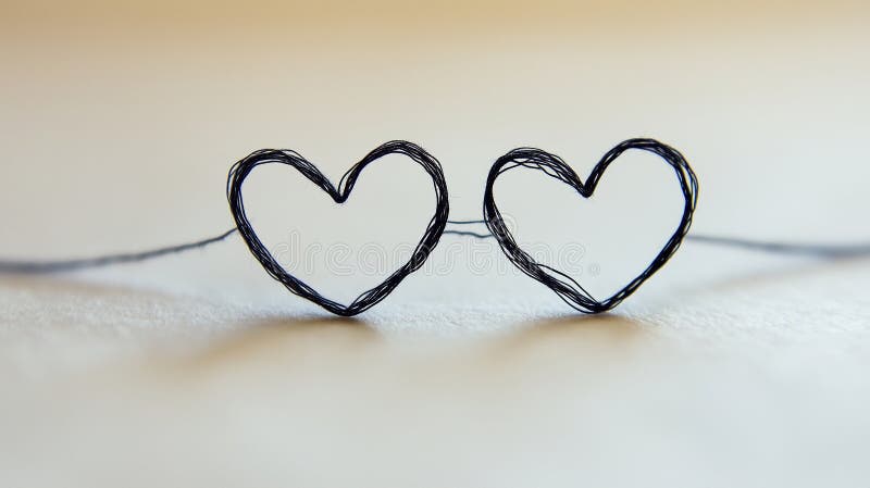 Two Intertwined Wire Hearts are Artfully Crafted from Thin, Black Wire ...