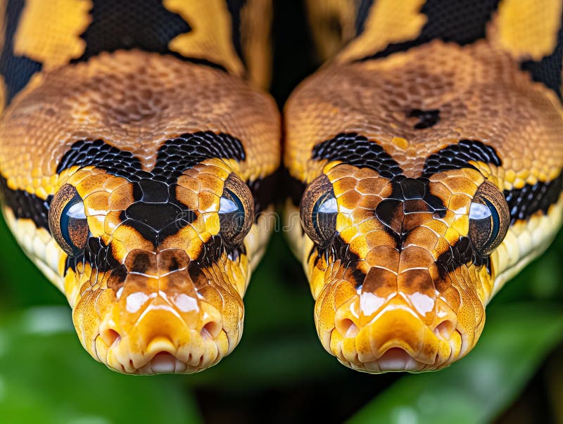 Two Intricately Patterned Snakes are Hidden among the Lush Green ...