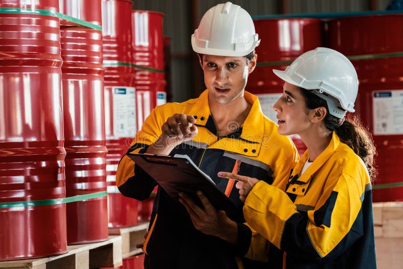Two Inventory Inspector Conduct Inspection on Chemical Barrel ...
