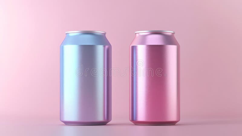 Two Iridescent Aluminum Cans on Pink Background Stock Illustration ...