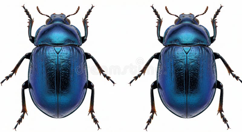 Two Iridescent Blue Dung Beetles on White Background Close Up Stock ...