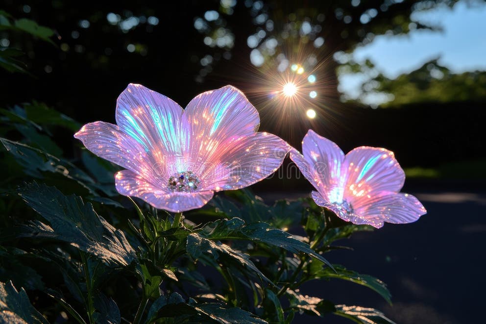 Two Iridescent Flowers in the Sunlight. Stock Illustration ...