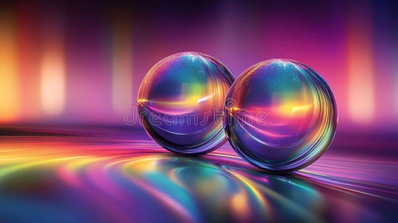 Two Iridescent Glass Spheres Reflect Vibrant Colors Stock Illustration ...