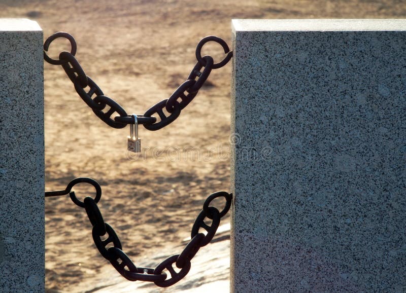 Two Iron Chains Stretched between Granit Plates and a Lock with Stock ...