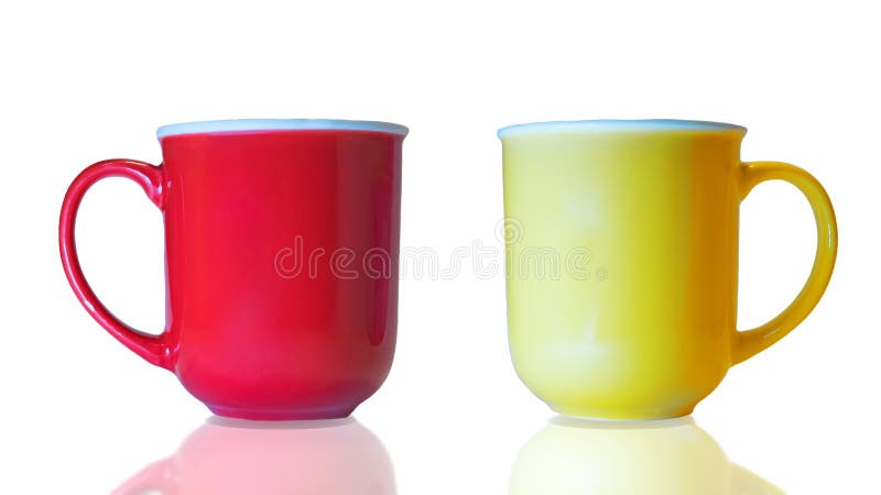 Two Isolated Large Mug Cups of Red and Yellow Color Stock Image - Image ...
