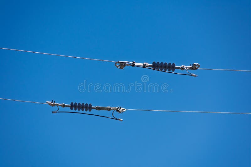 Two Isolated Power Transmission Lines and Tension Insulators Stock ...