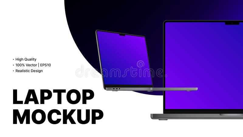 Two Isometric Laptops with Editable Screens Mockup. Simple Banner ...