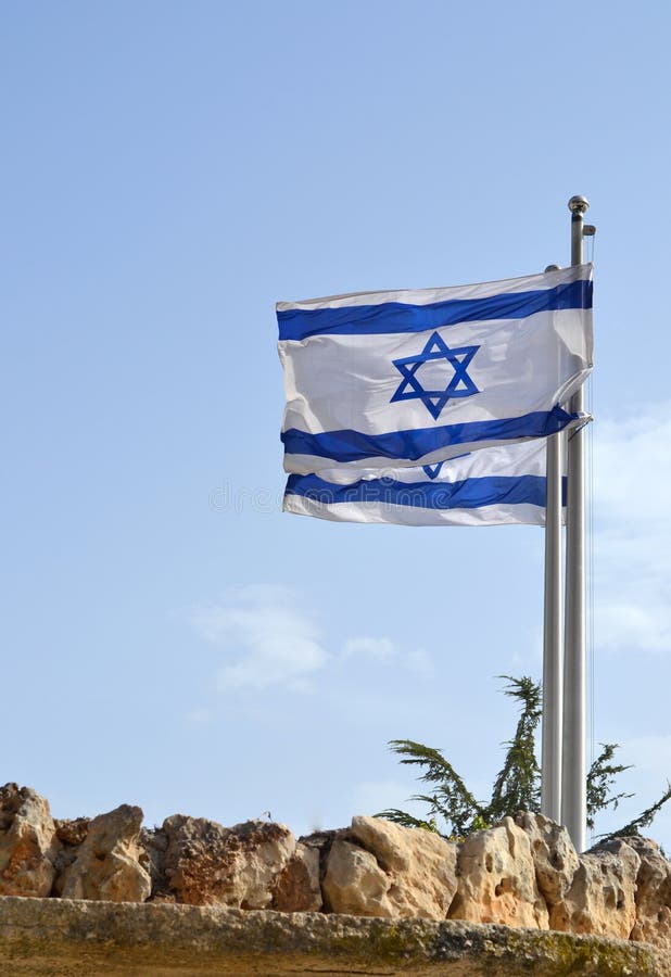 Two Israeli flags stock image. Image of symbol, star - 113558369