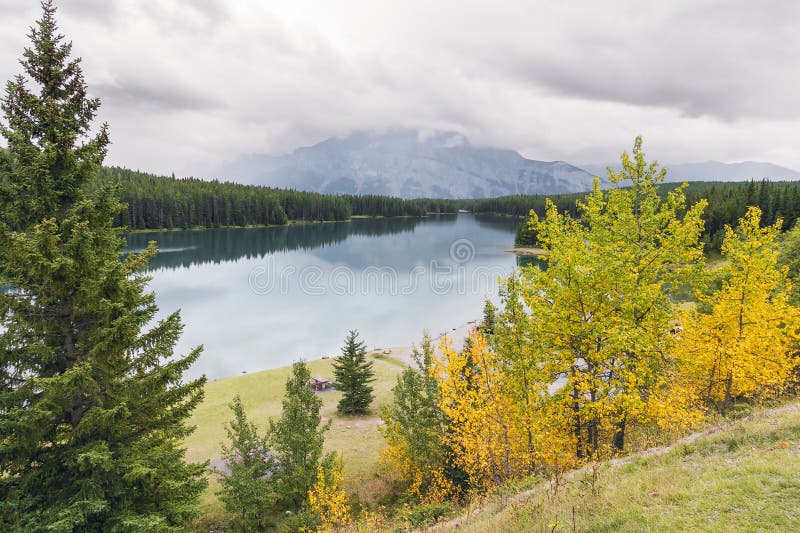 Two Jack Lake in Autumn. Banff National Park Stock Photo - Image of ...