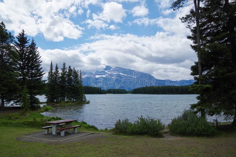 The Two Jack Lake, Alberta, Canada Stock Image - Image of park, forests ...